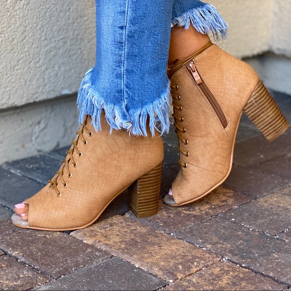 Nordstrom | Shoes | Honey Snake Print Lace Up Peep Toe Ankle Booties ...